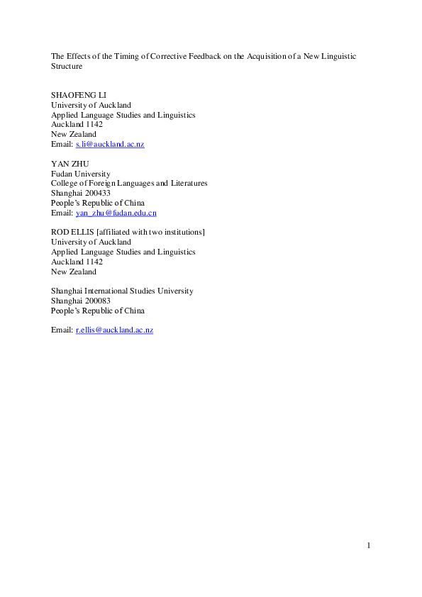(PDF) The Effects of the Timing of Corrective Feedback on the ...