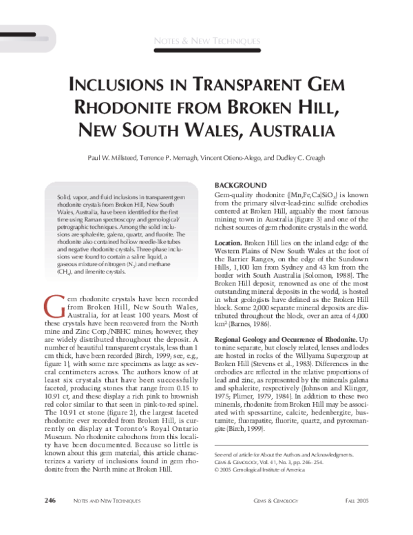 (PDF) G Inclusions in Transparent Gem Rhodonite from Broken Hill , New ...