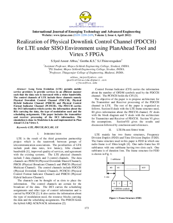 (PDF) Realization of Physical Downlink Control Channel (PDCCH) for LTE under SISO Environment ...