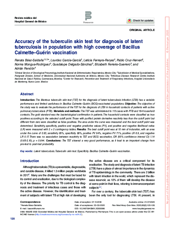(PDF) T-SPOT. TB assay and tuberculin skin test for diagnosis and ...