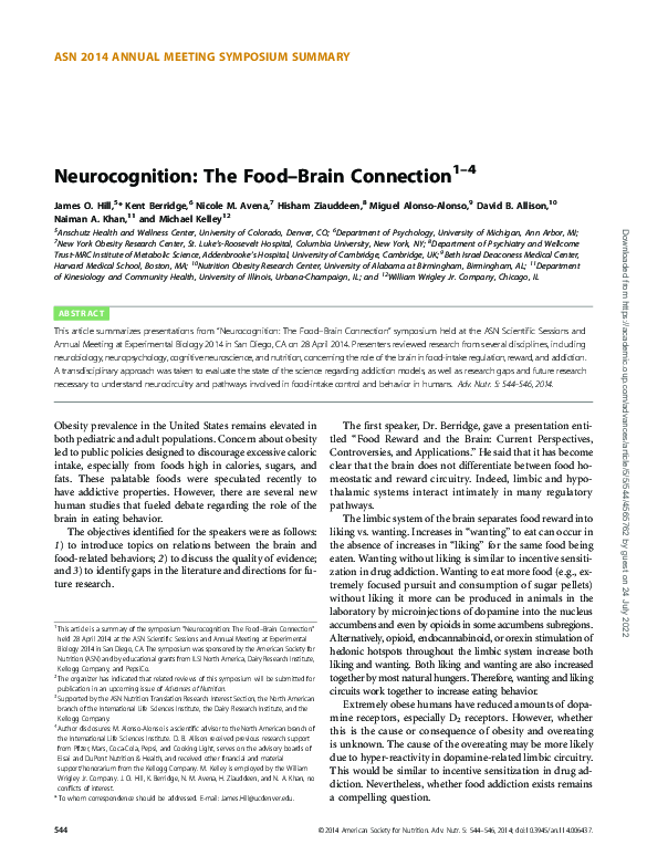 (PDF) Neurocognition: The Food–Brain Connection