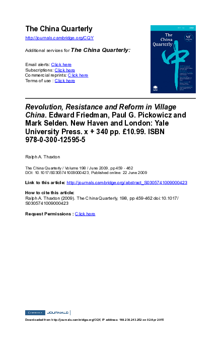 (PDF) Revolution, Resistance and Reform in Village China. Edward ...