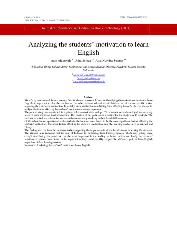 (PDF) Analyzing the students’ motivation to learn English
