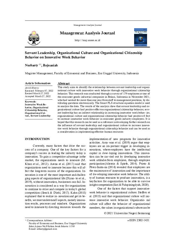 (PDF) Servant Leadership, Organizational Culture and Organizational Citizenship Behavior on ...