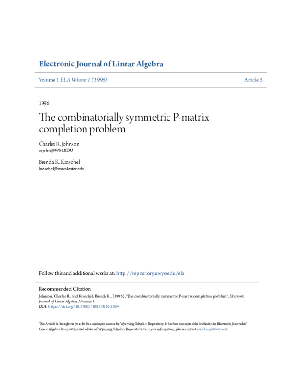 (PDF) The combinatorially symmetric P-matrix completion problem