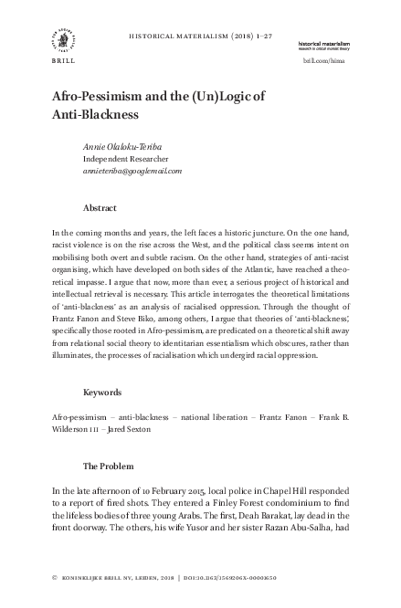 (PDF) Afro-Pessimism and the (Un)Logic of Anti-Blackness