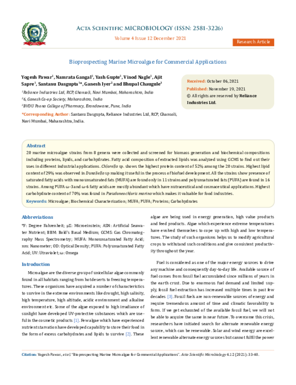 (PDF) Bioprospecting Marine Microalgae for Commercial Applications
