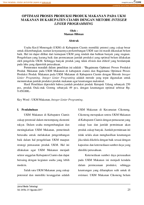 (PDF) Optimasi Proses Produksi Produk Makanan Pada Ukm Makanan DI ...