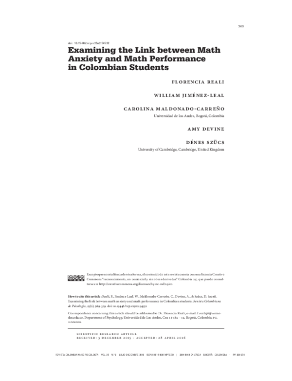 (PDF) Examining the link between math anxiety and math performance in ...