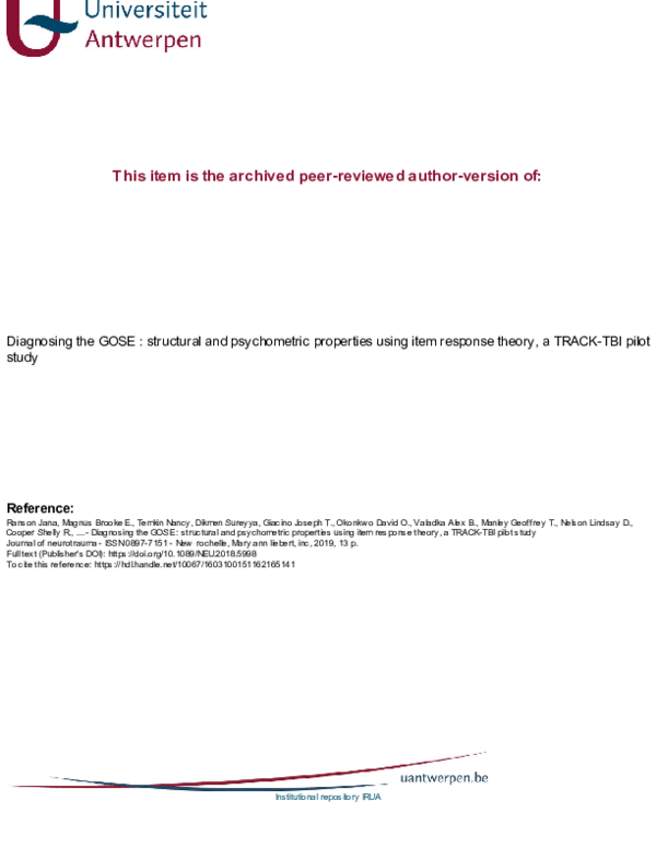 (PDF) Diagnosing the GOSE: Structural and Psychometric Properties Using ...