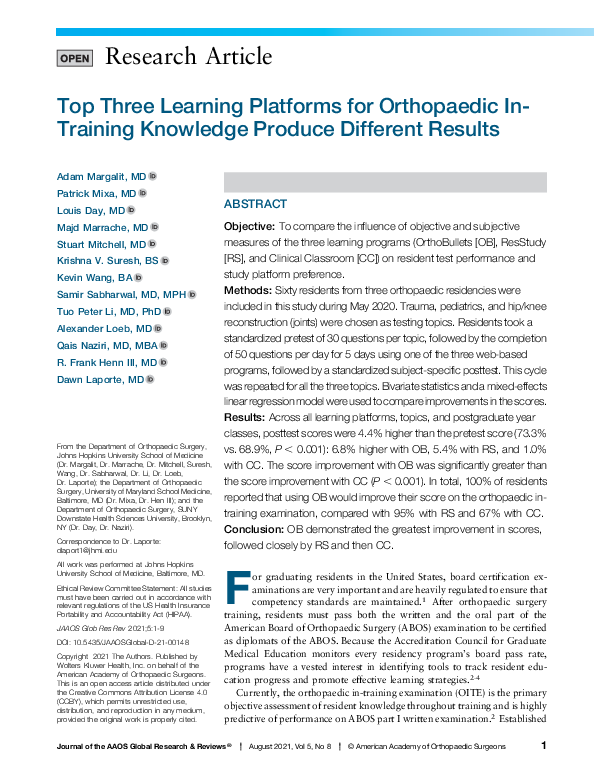 (PDF) Top Three Learning Platforms for Orthopaedic In-Training ...