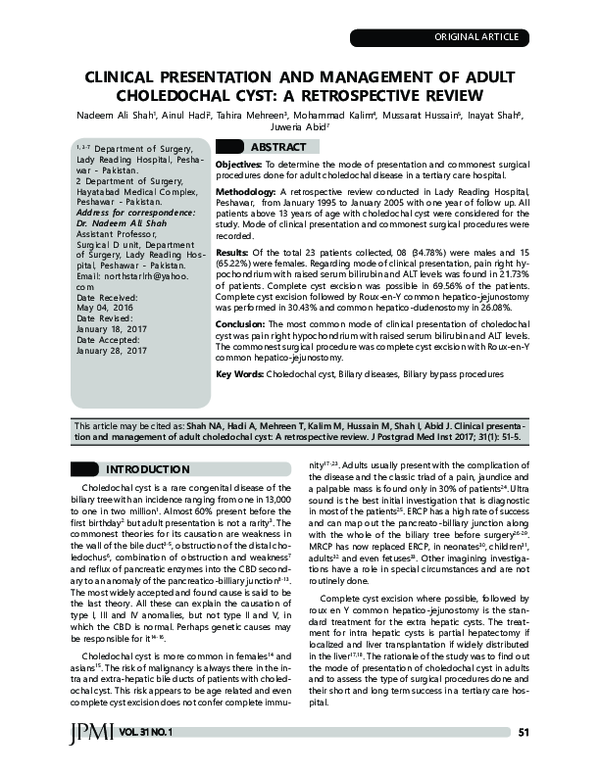 (PDF) Clinical Presentation and Management of Adult Choledochal Cyst: A Retrospective Review