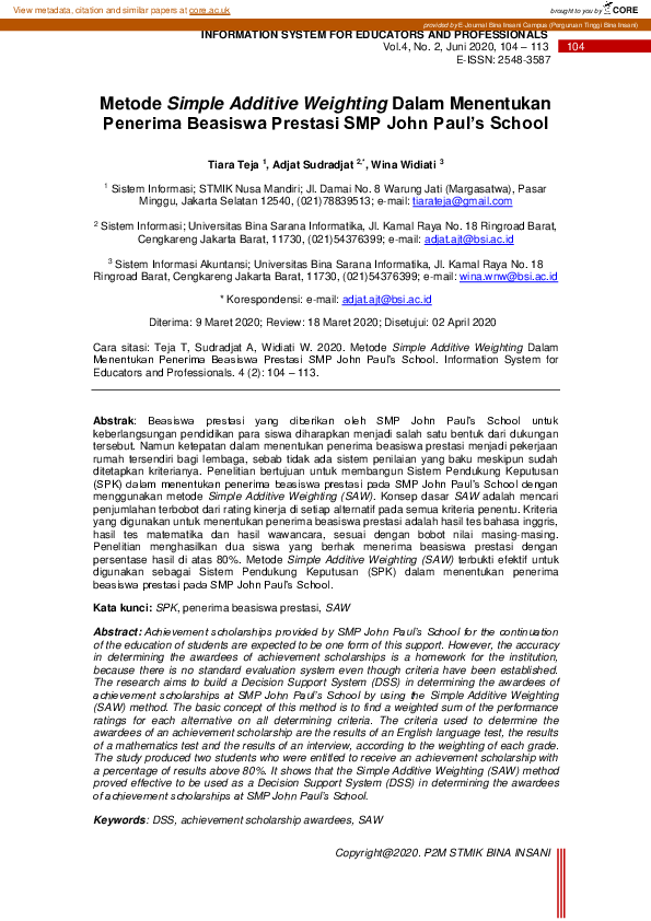 (PDF) Metode Simple Additive Weighting Dalam Menentukan Penerima ...