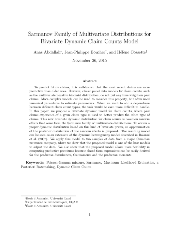 (PDF) Sarmanov family of multivariate distributions for bivariate ...