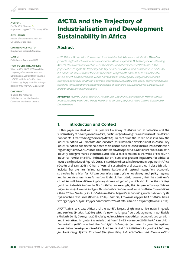 (PDF) AfCTA and the Trajectory of Industrialisation and Development ...