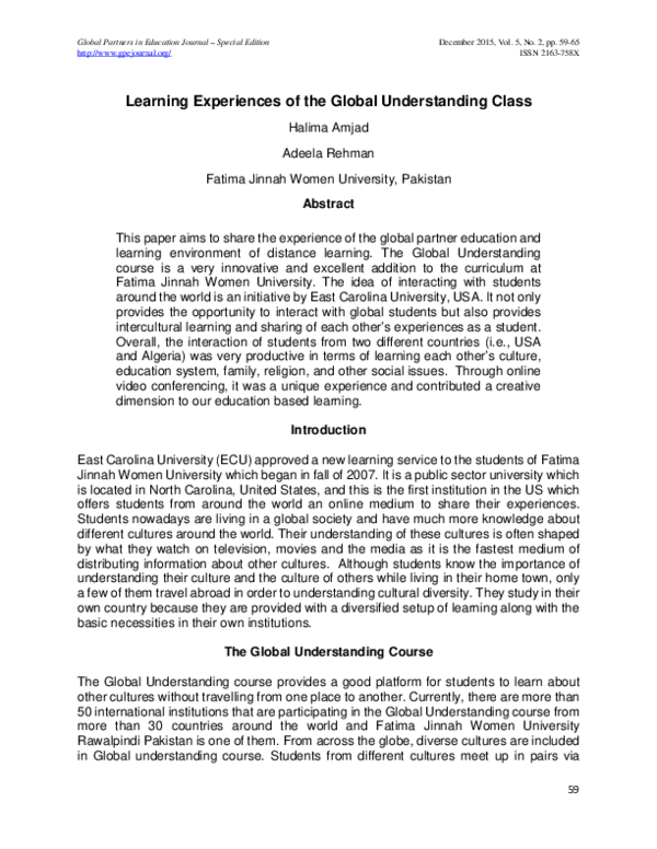 (PDF) Learning Experiences of the Global Understanding Class