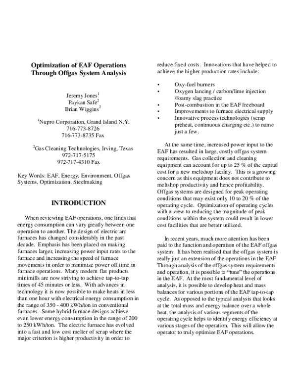 (PDF) Optimization of EAF Operations Through Offgas System Analysis