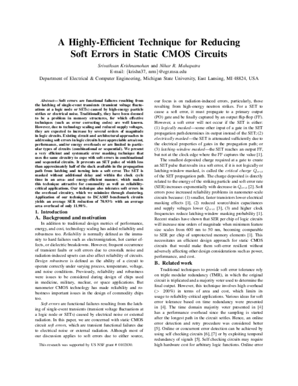 Pdf A Highly Efficient Technique For Reducing Soft Errors In Static Cmos Circuits