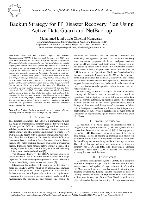 Pdf Backup Strategy For It Disaster Recovery Plan Using Active Data