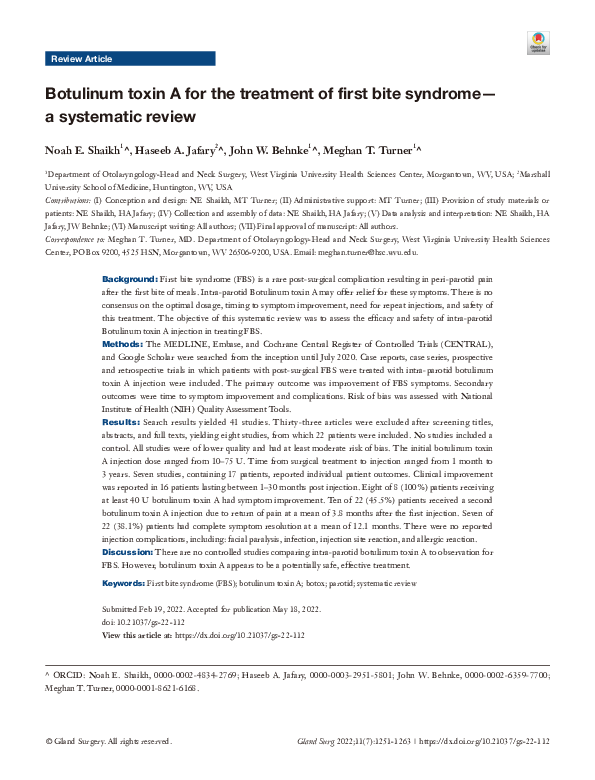 (PDF) Botulinum toxin A for the treatment of first bite syndrome—a ...