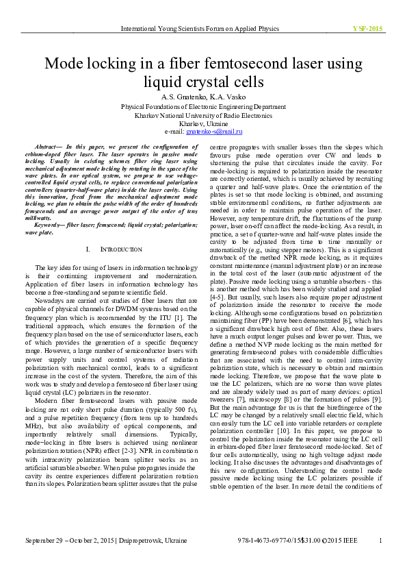 (PDF) Femtosecond Laser Mode Locking with Liquid Crystals