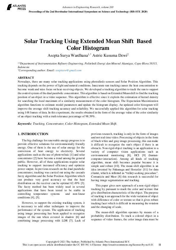 Pdf Solar Tracking Using Extended Mean Shift Based Color Histogram