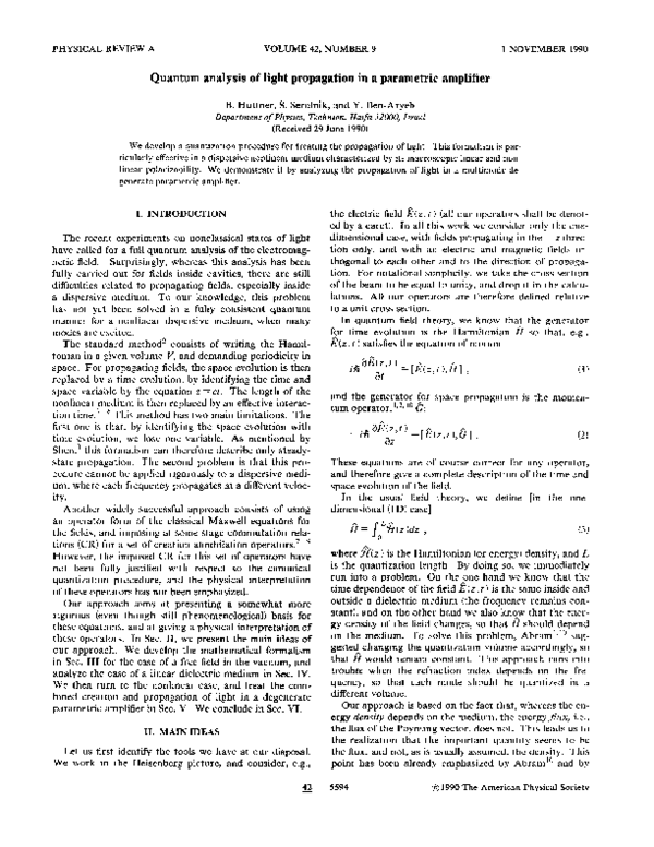 Pdf Quantum Analysis Of Light Propagation In A Parametric Amplifier