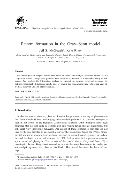 (PDF) Pattern formation in the Gray–Scott model