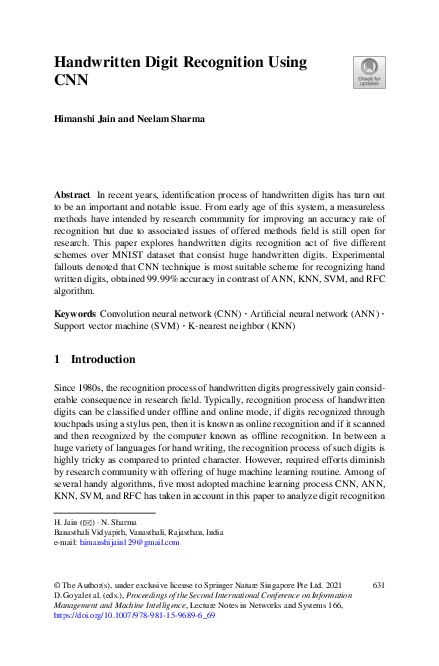 (PDF) Handwritten Digit Recognition Using CNN