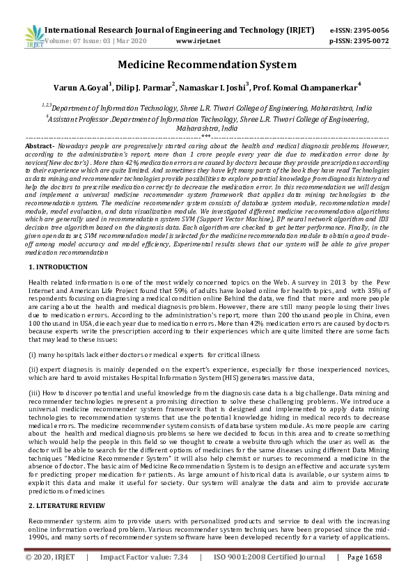 (PDF) Medicine Recommendation System