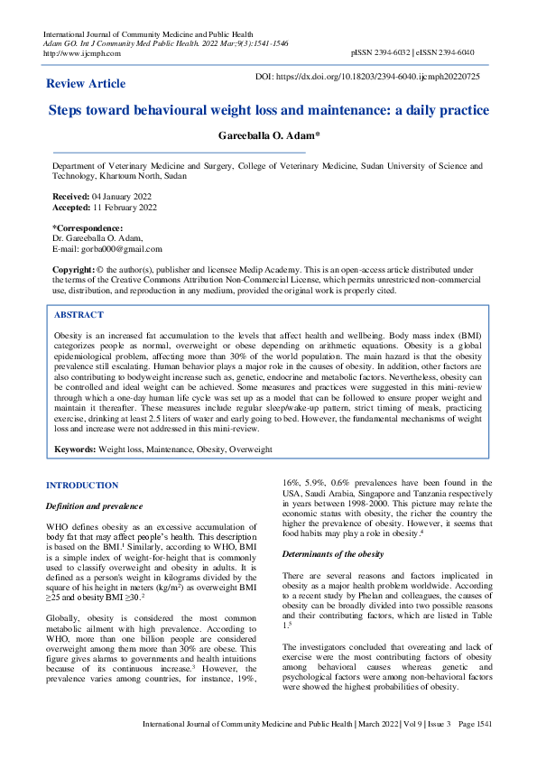 (PDF) Steps toward behavioural weight loss and maintenance: a daily ...