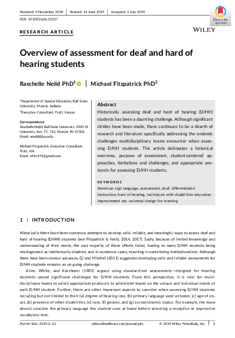 (PDF) Overview of assessment for deaf and hard of hearing students