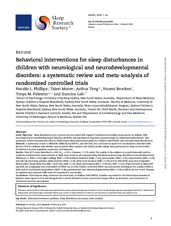 (PDF) Behavioral interventions for sleep disturbances in children with ...