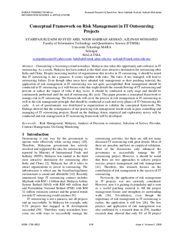 Pdf Conceptual Framework On Risk Management In It Outsourcing Projects