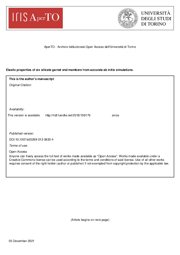 (PDF) Elastic properties of six silicate garnet end members from ...