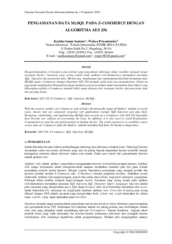 (PDF) PENGAMANAN DATA MySQL PADA E-COMMERCE DENGAN ALGORITMA AES 256