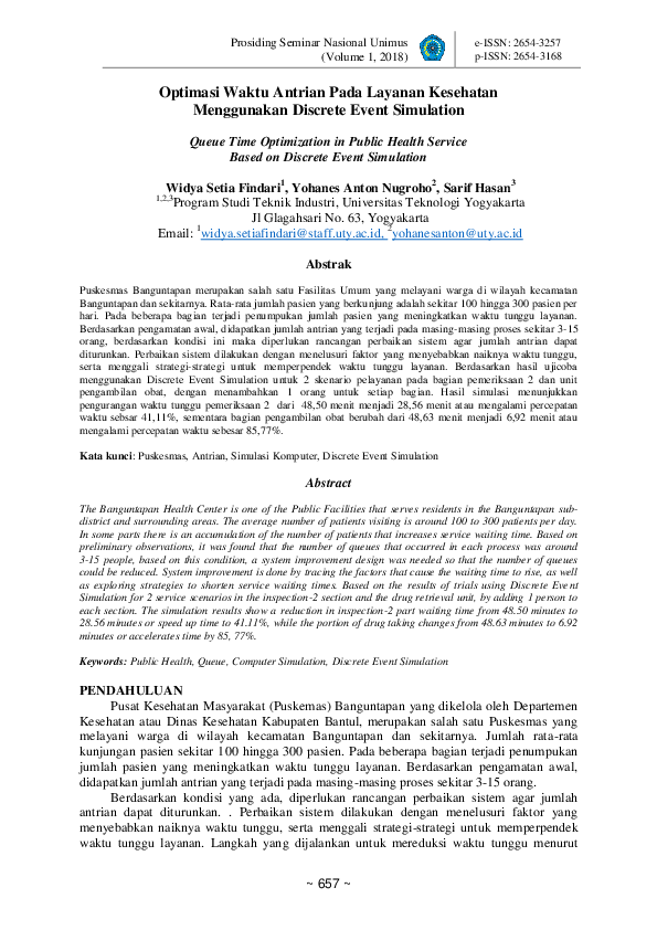 (PDF) Optimasi Waktu Antrian Pada Layanan Kesehatan Menggunakan ...
