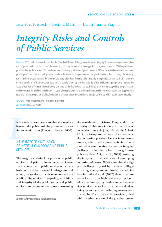 (PDF) Integrity Risks and Controls of Public Services