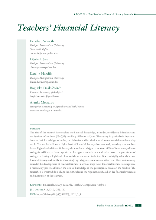 (PDF) Teachers’ Financial Literacy