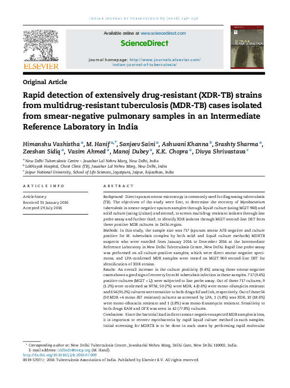 (PDF) Rapid detection of extensively drug-resistant (XDR-TB) strains ...