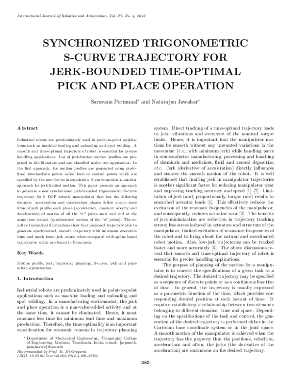 (PDF) Synchronized Trigonometric S-Curve Trajectory for Jerk-Bounded ...