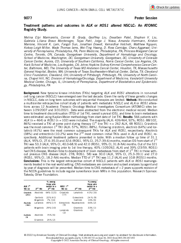 (PDF) Treatment patterns and outcomes in ALK or ROS1 altered NSCLC: An ATOMIC Registry Study