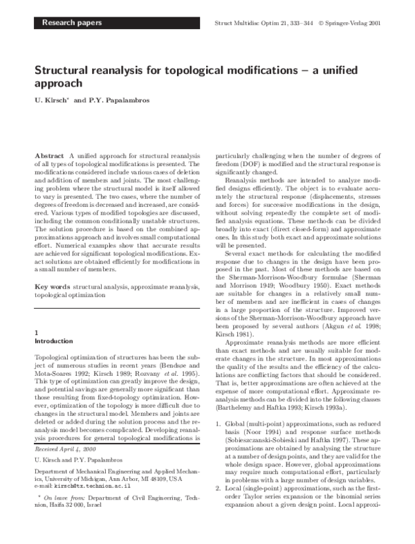 (PDF) Structural reanalysis for topological modifications - a unified approach