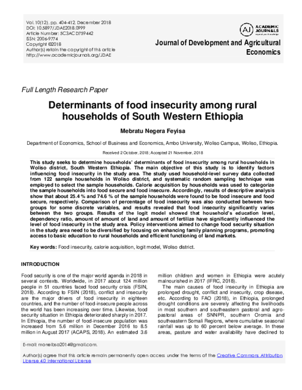 (PDF) Determinants of food insecurity among rural households of South ...