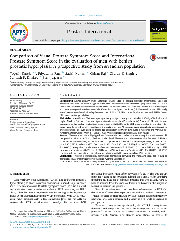 (PDF) Comparison of Visual Prostate Symptom Score and International ...