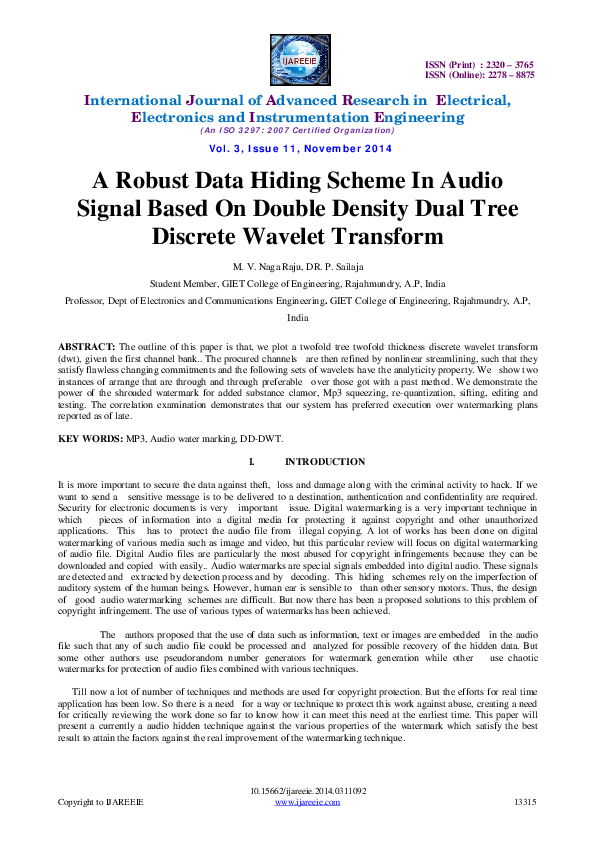 (PDF) A semi-fragile watermarking scheme for authenticating audio signal based on dual-tree ...
