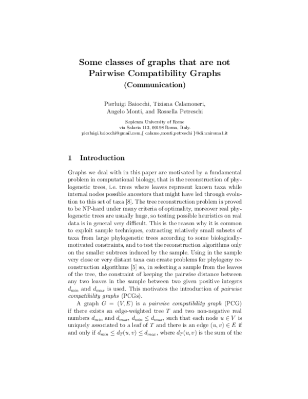 (PDF) Some classes of graphs that are not Pairwise Compatibility Graphs ( Communication )