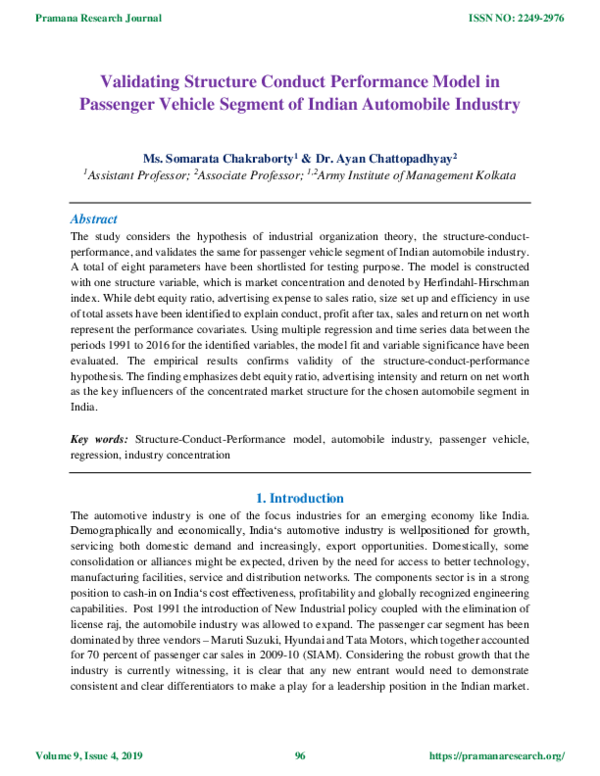 (PDF) Validating Structure Conduct Performance Model in Passenger Vehicle Segment of Indian ...