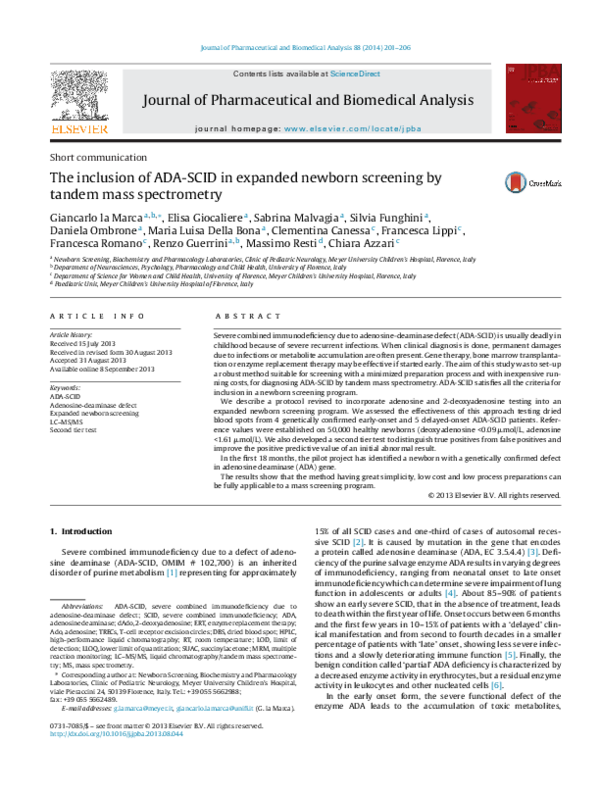 (PDF) The inclusion of ADA-SCID in expanded newborn screening by tandem ...