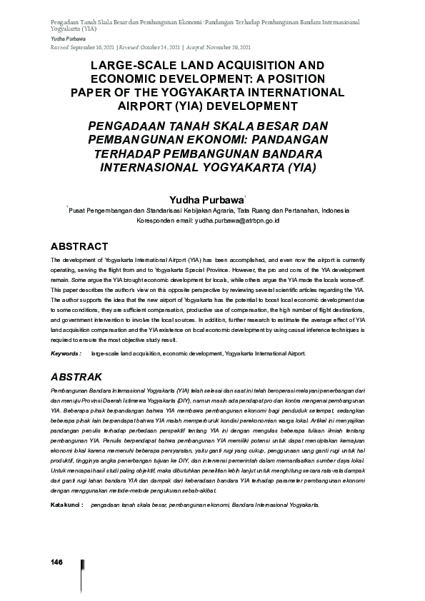 (PDF) Pengadaan Tanah Skala Besar dan Pembangunan Ekonomi: Pandangan Terhadap Pembangunan ...